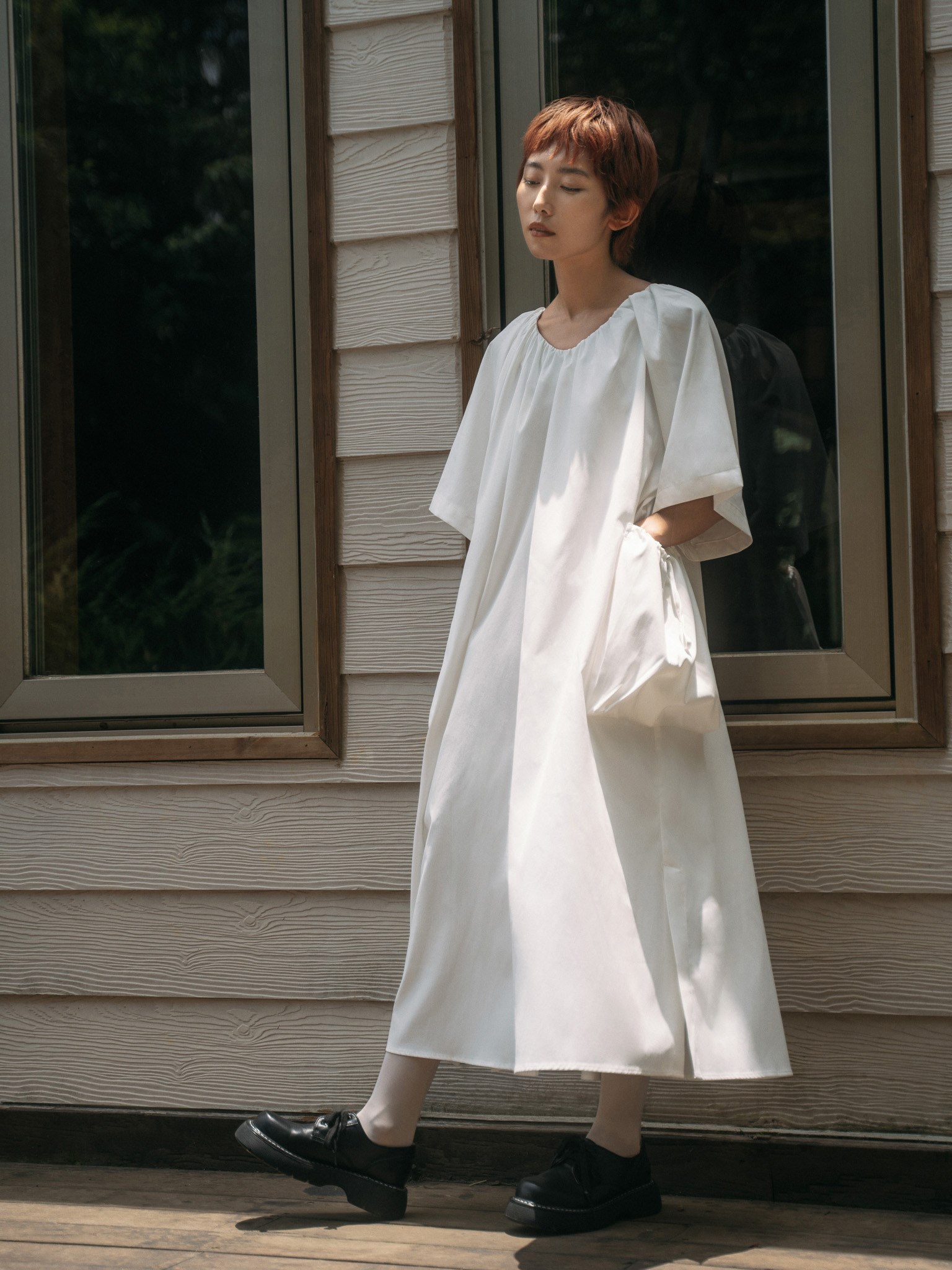 立體雙袋連袖長洋裝 ｜ mouggan | 我們都有點不同