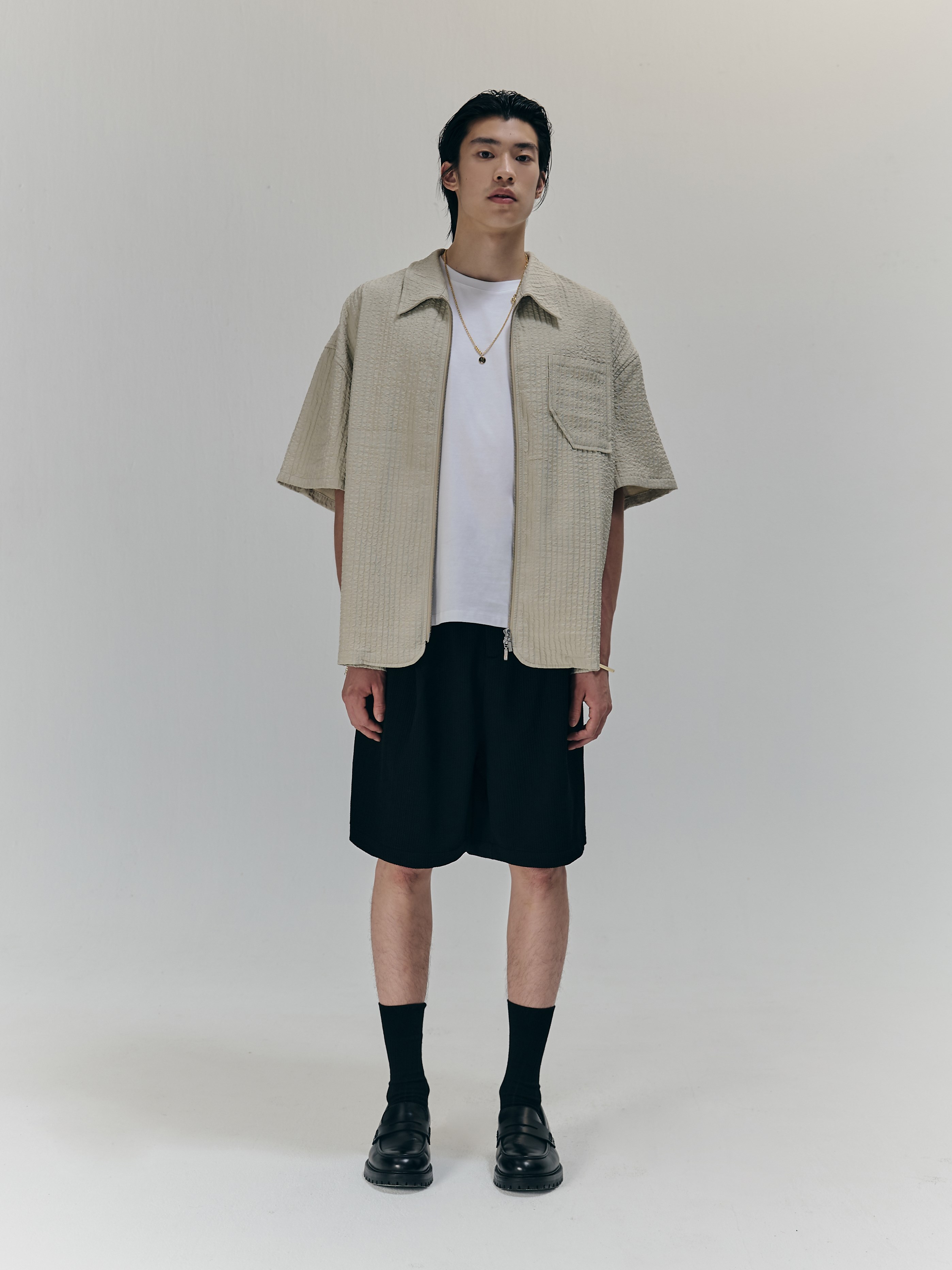 立體條紋彈性短褲 ｜ mouggan | 我們都有點不同